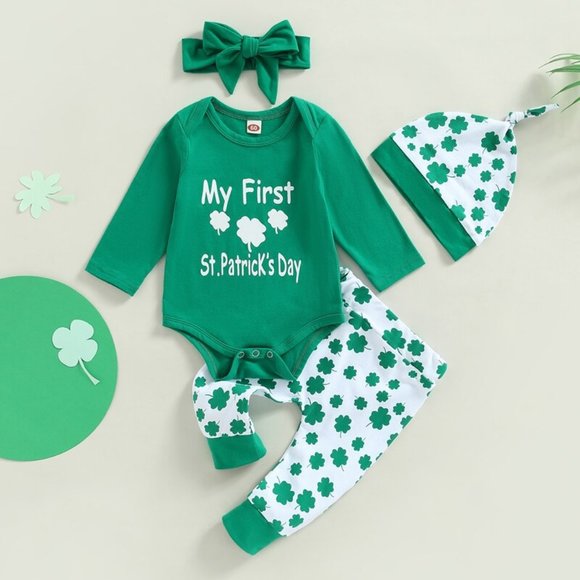 Matching Sets | 1st St Patricks Day Baby Girl Boy Bodysuit Pants Hat ...